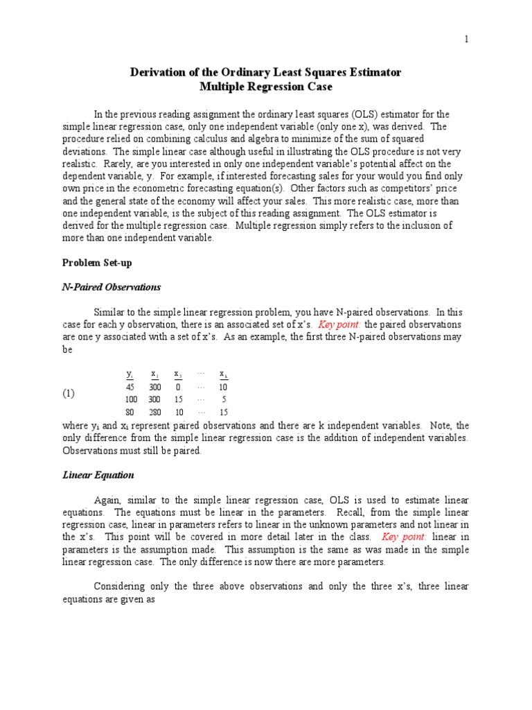 Derivation of The Ordinary Least Squares Estimator Multiple Regression Case | Download Free PDF ...