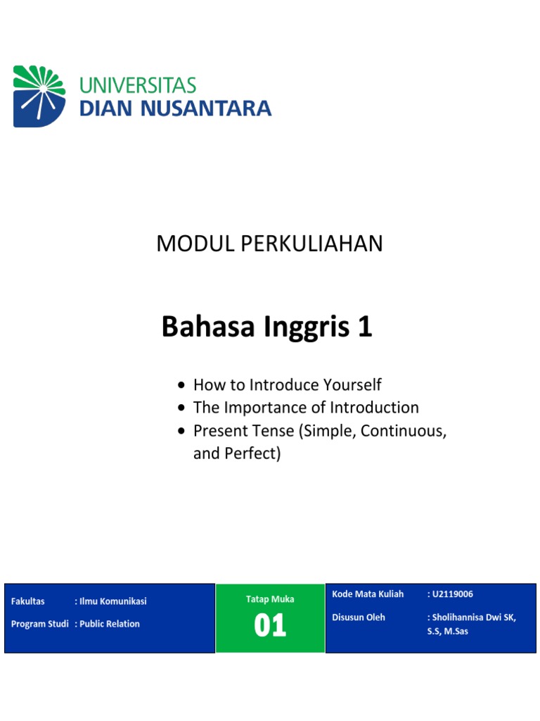 Bahasa Inggris 1: Modul Perkuliahan | PDF | Verb | Syntax