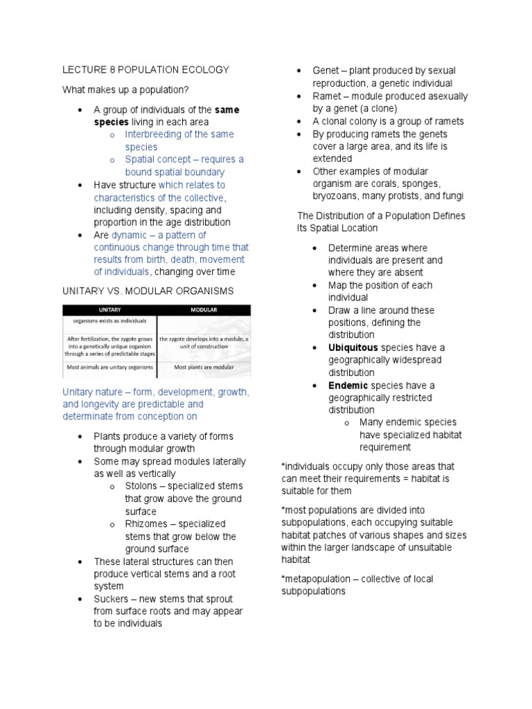 Lecture 8 Population Ecology | PDF | Biogeochemistry | Organisms
