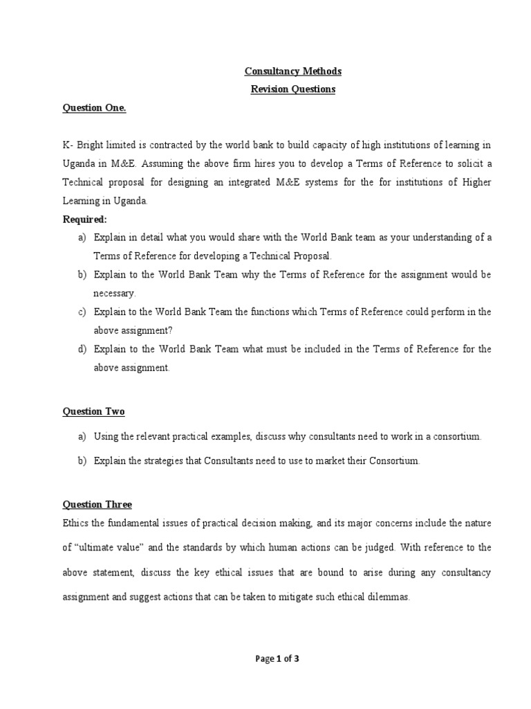 Revision Questions Consultancy | PDF | Consultant | World Bank