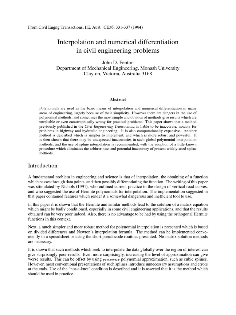 Fenton94b Interpolation and Numerical Differentiation in Civil ...