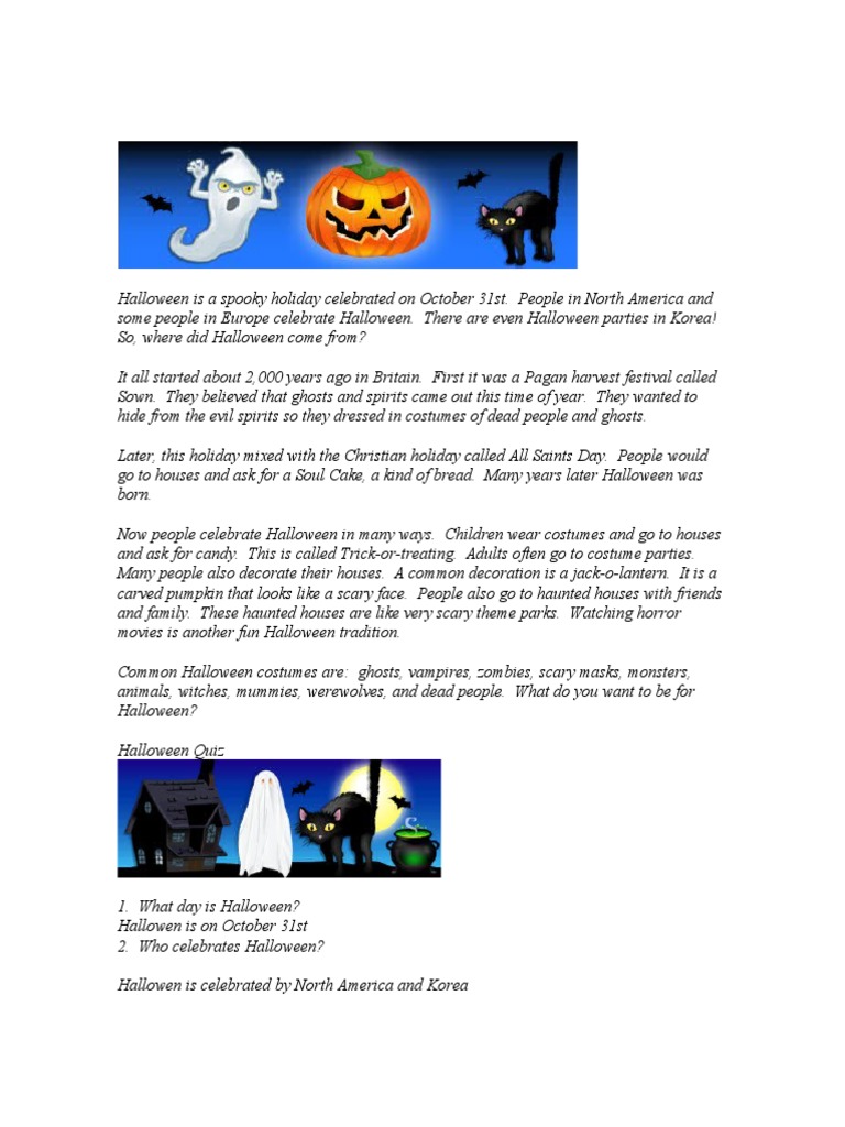 Halloween Running Dictation Story and Quiz | PDF