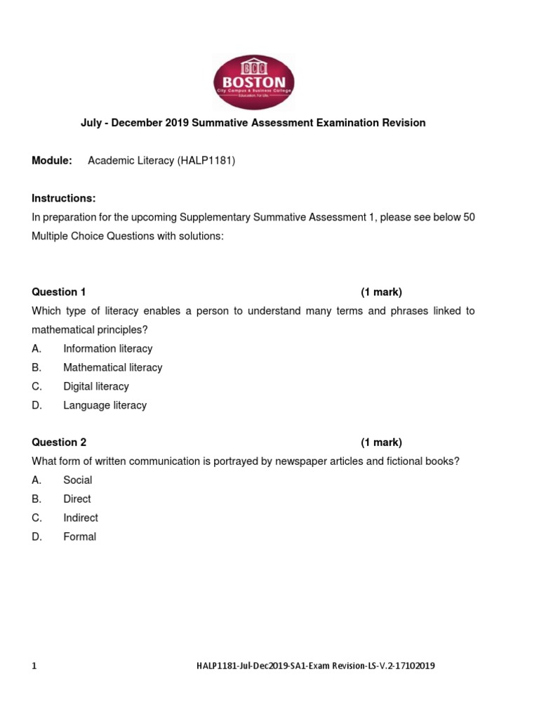 Academic Literacy Exam Revision Guide | PDF | Literacy | Reading ...