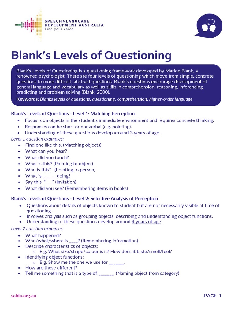 SALDA Blanks Level of Questioning | PDF | Reading Comprehension ...