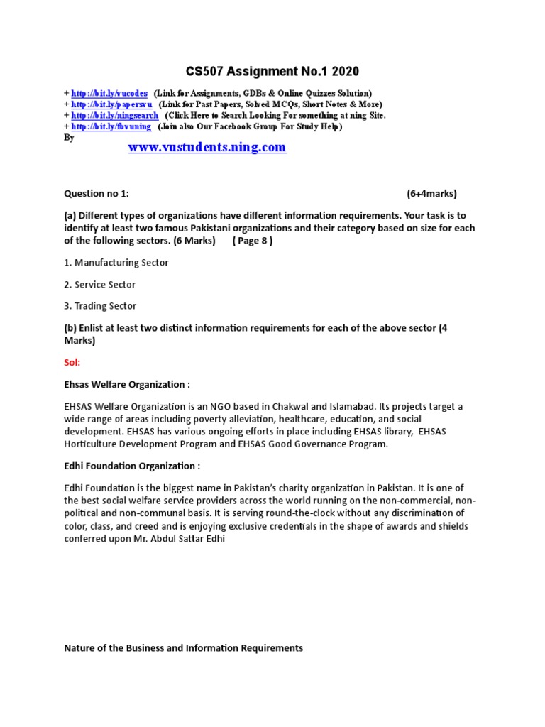 CS507 Assignment No.1 2020 Solution | PDF