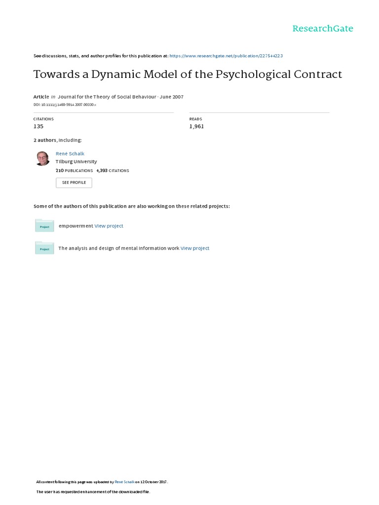 Towards A Dynamic Model of The Psychological Contr | PDF | Psychology ...