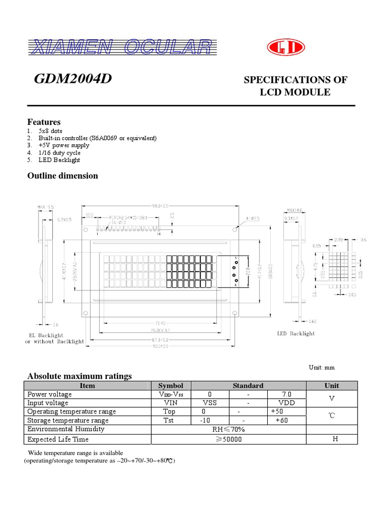 GDM2004D: Specifications of LCD Module | PDF | Liquid Crystal Display ...