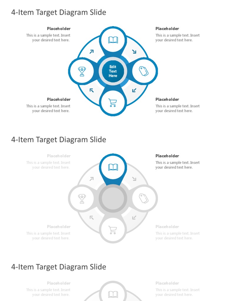 4-Item Target Diagram Slide Template with Editable Text Placeholders ...
