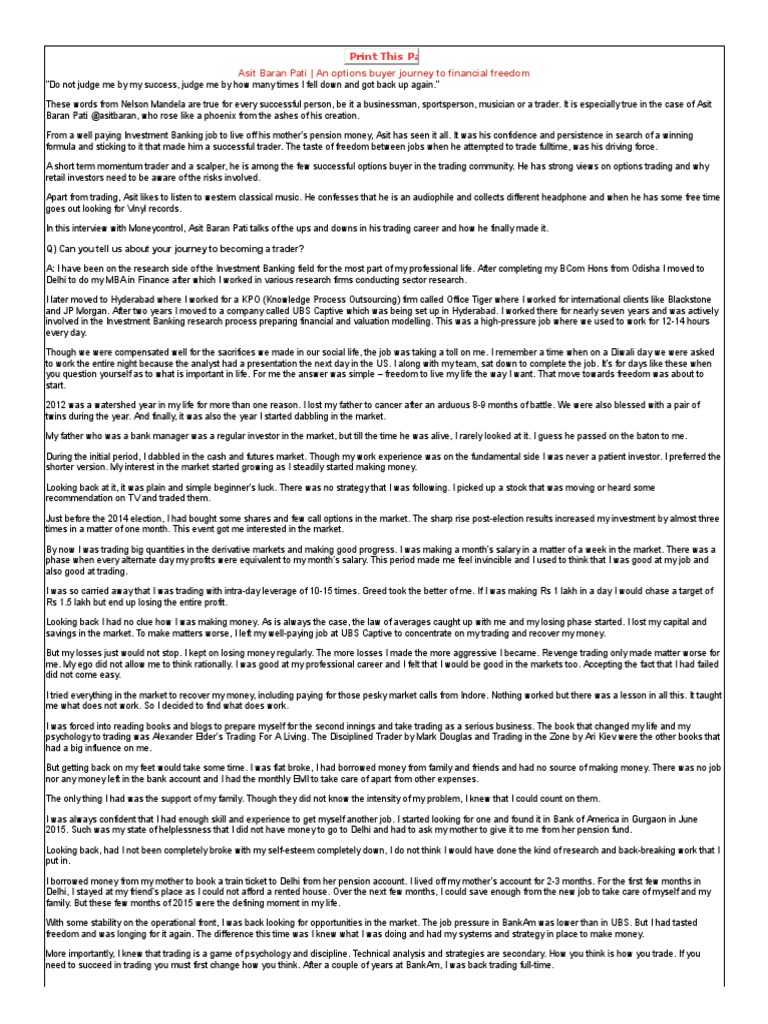 Asit Baran Pati - An Options Buyer Journey To Financial Freedom | PDF ...