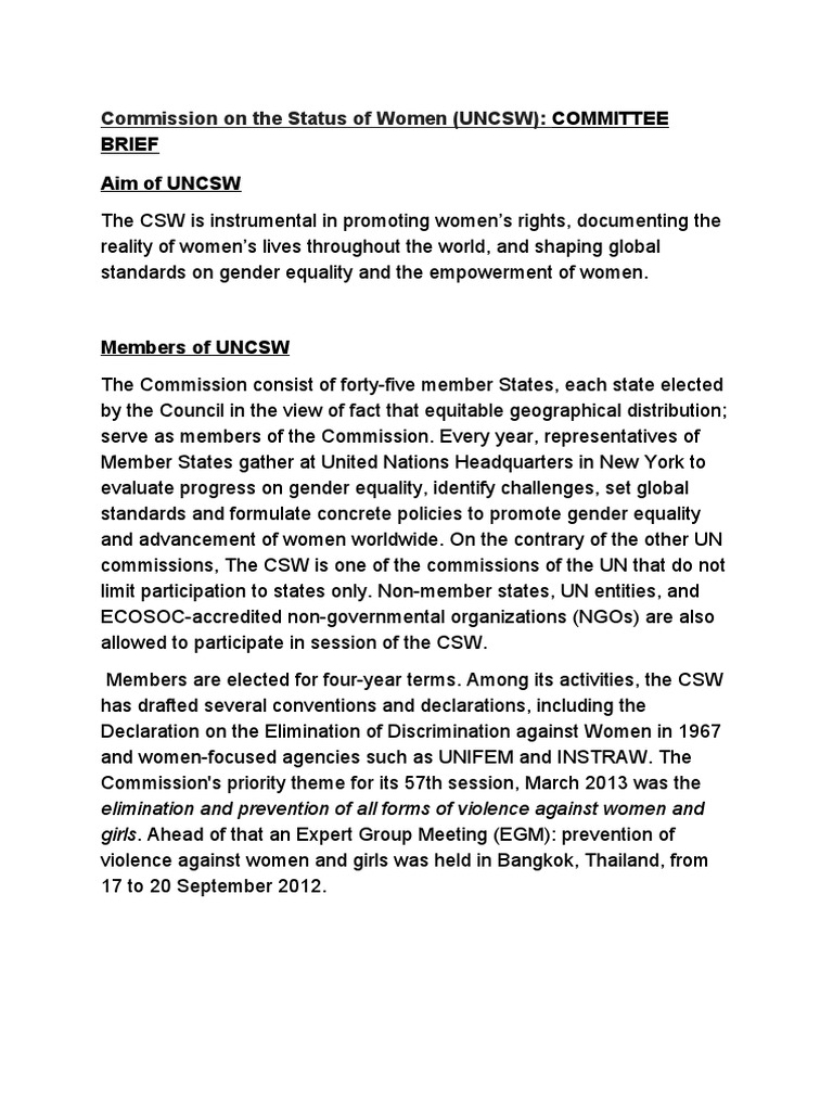 Brief Aim of UNCSW | PDF | United Nations | International Relations