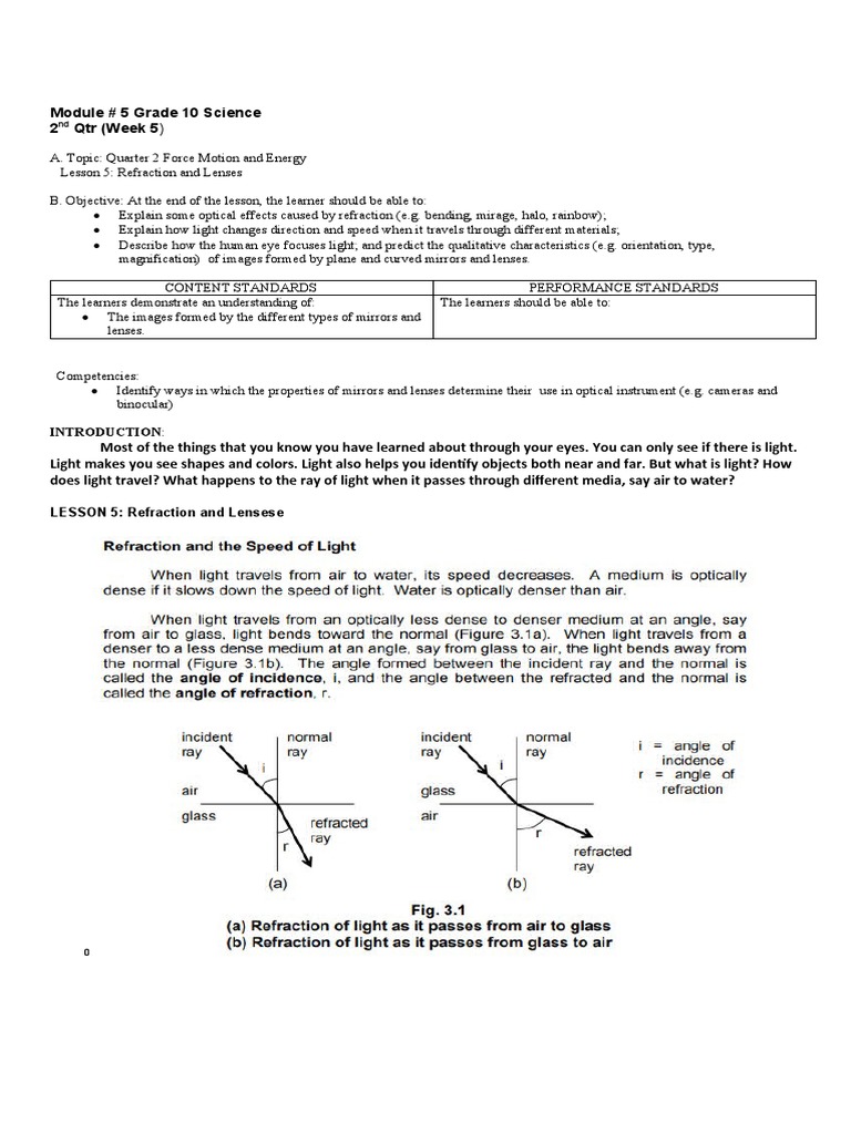Module-WEEK 5 - Grade-10 Science - QTR-2 | PDF | Refraction | Light