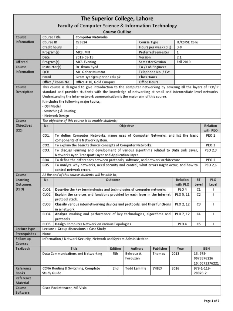 Course Outline - Computer Networks v2.1 | PDF | Osi Model | Computer Network