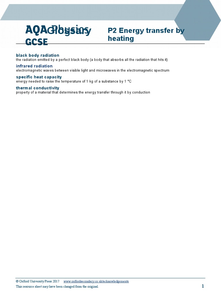 Glossary: P2 Energy Transfer by Heating | PDF