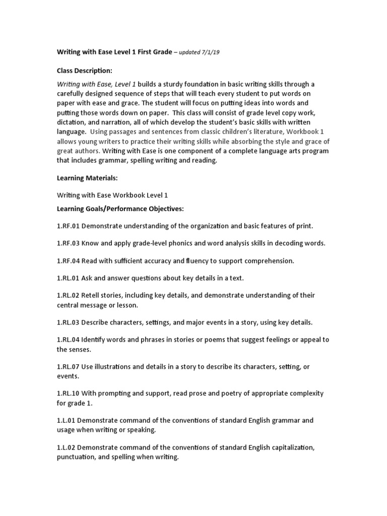 Writing With Ease Level 1 | PDF | Reading Comprehension | Linguistics