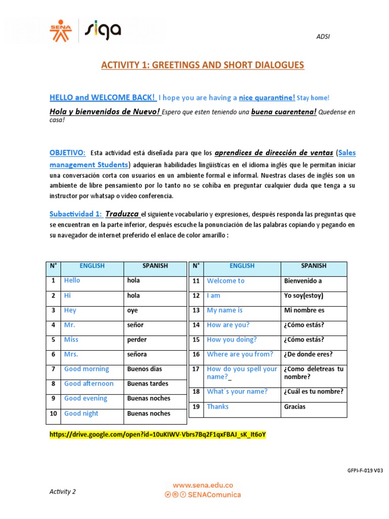 Actividad 1 Greetings | PDF | Idiomas
