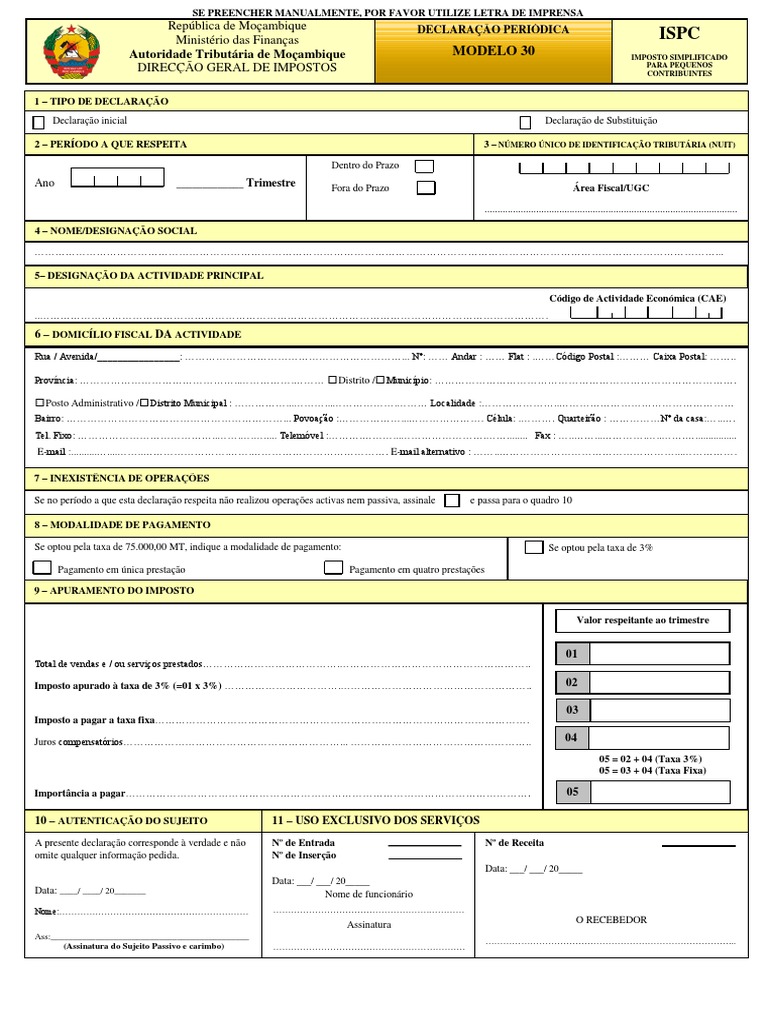 Modelo 30 - ISPC - IMPOSTO SIMPLIFICADO PARA PEQUENOS CONTRIBUINTES PDF ...