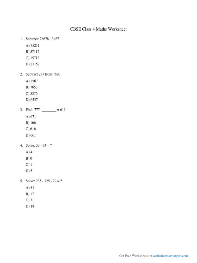 CBSE Class 4 Maths Worksheet: Get Free Worksheets On | PDF | Teaching ...