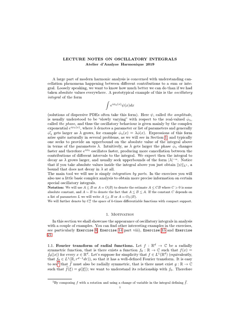 Oscillatory Integrals Lecture Notes | PDF | Integral | Derivative