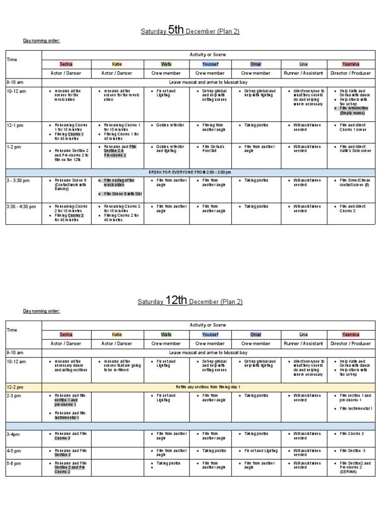 Filming Running Order 2 | PDF | Performing Arts | Entertainment
