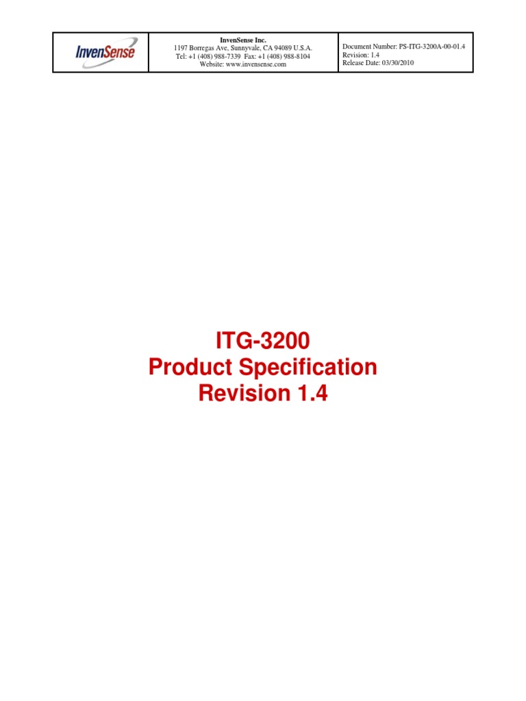 ITG-3200 Product Specification Revision 1.4 | PDF | Gyroscope | Analog ...