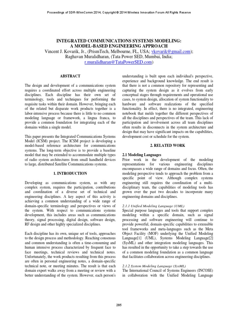 Integrated Communications Systems Modeling: A Model-Based Engineering ...
