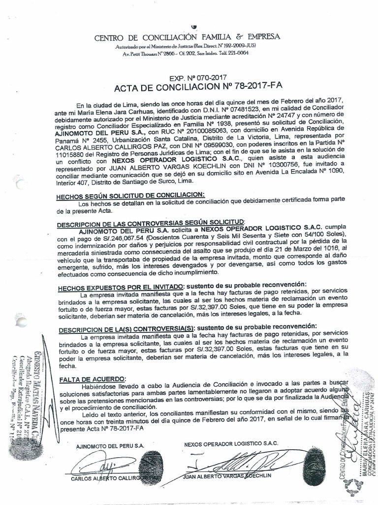 Nexos Acta de Conciliacion N°78-2017 | PDF