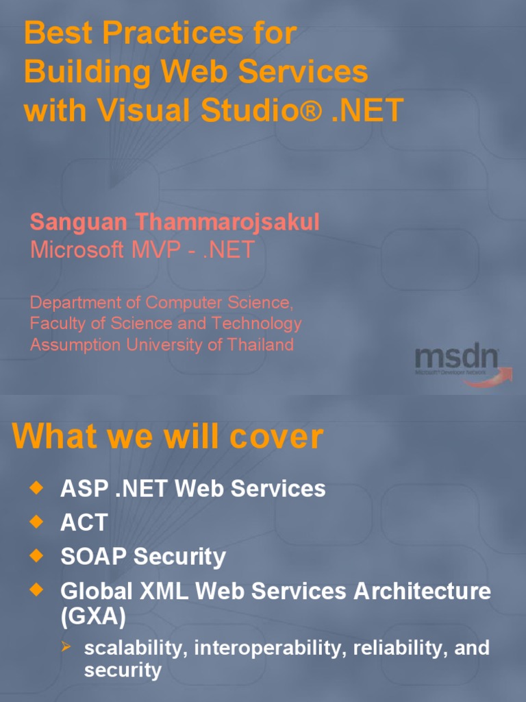 Best Practices For Building Web Services With Visual Studio: Sanguan ...