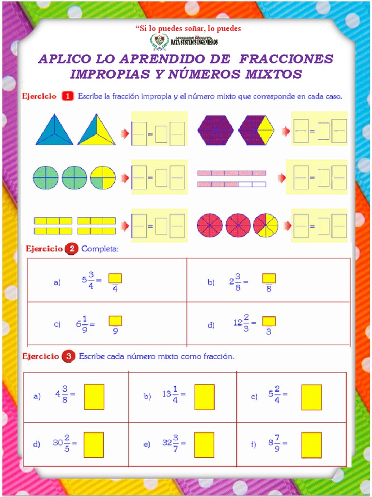 Ficha de Actividad - Fracciones Impropias y Numeros Mixtos | PDF