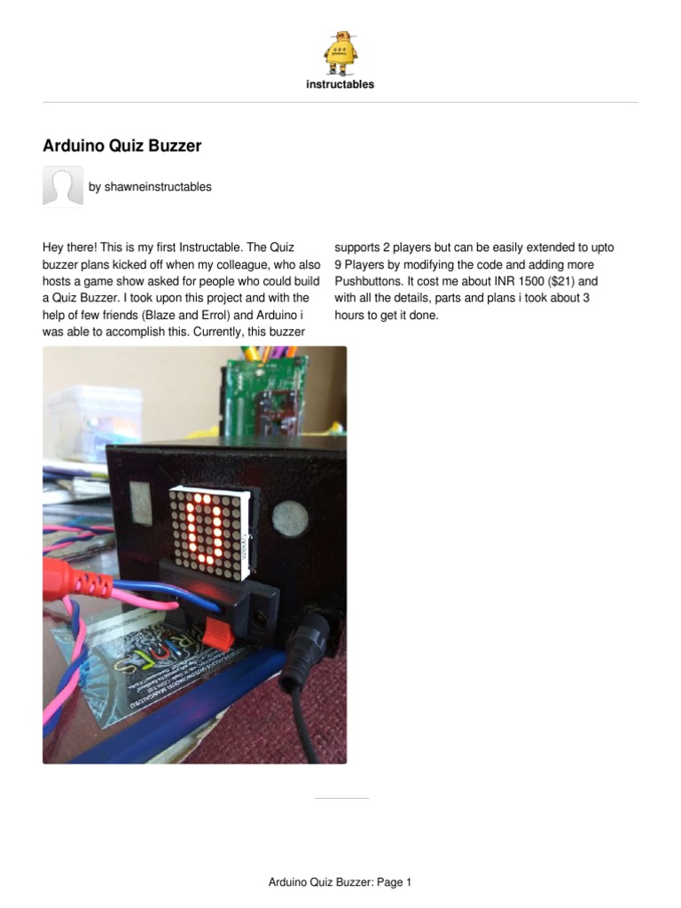 Arduino Quiz Buzzer | PDF | Arduino | Resistor