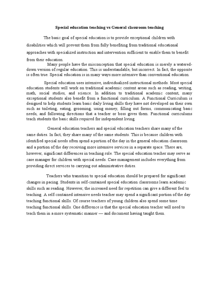 Special Education Teaching Vs General Classroom Teaching | PDF ...
