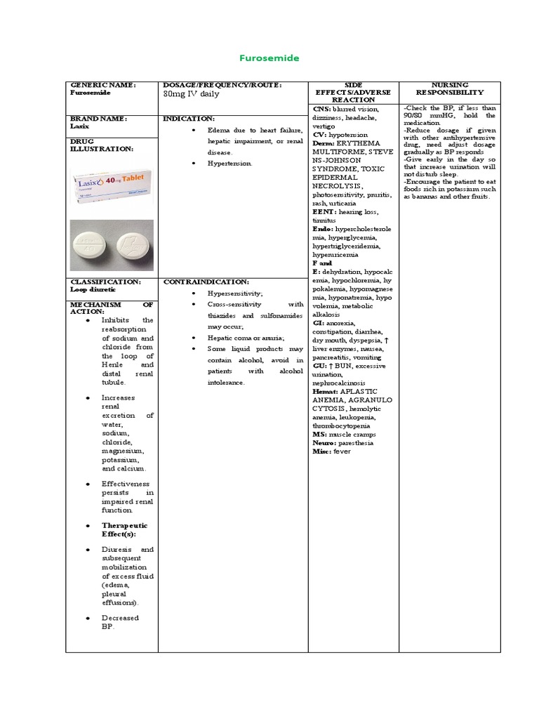 Furosemide: Uses, Dosage, and Effects | PDF | Pharmacology | Diseases ...