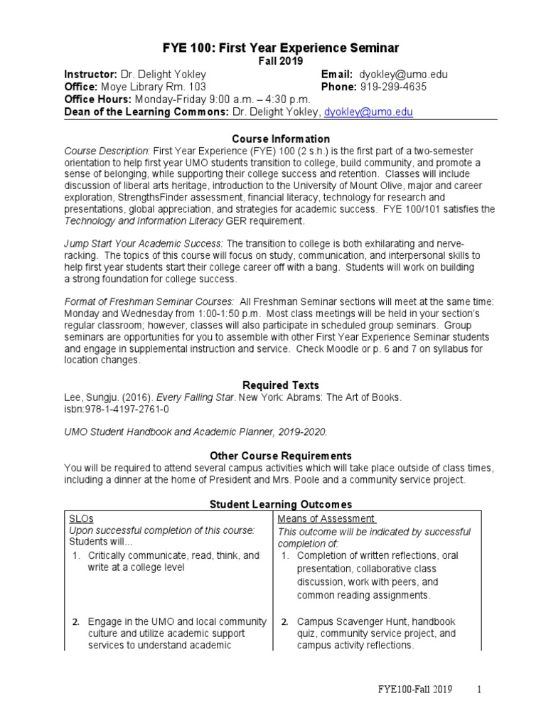 Fye 100 Syllabus 1 | PDF | Academic Integrity | Interview