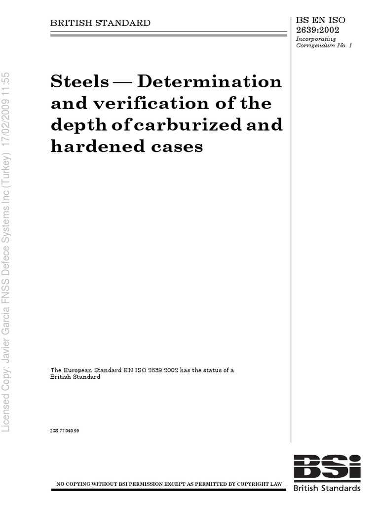 BS EN ISO 2639-Steels-Determination and Verification of The Depth of Carburized and Hardened ...