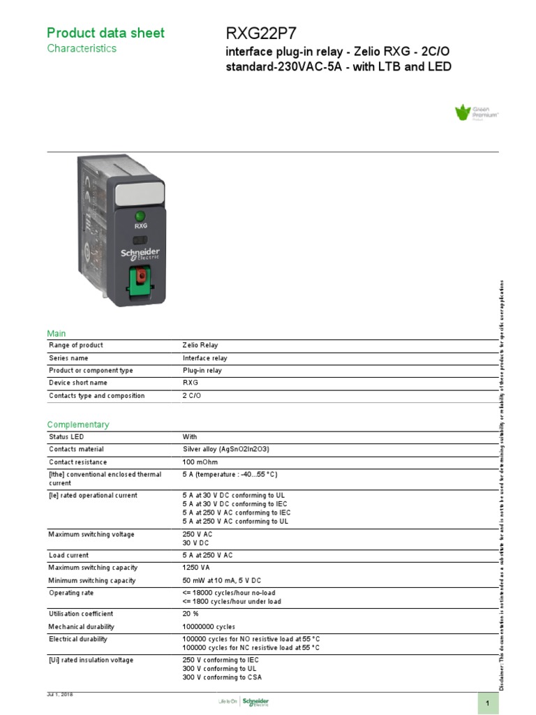 Zelio Electromechanical Relays - RXG22P7 | PDF | Technology & Engineering