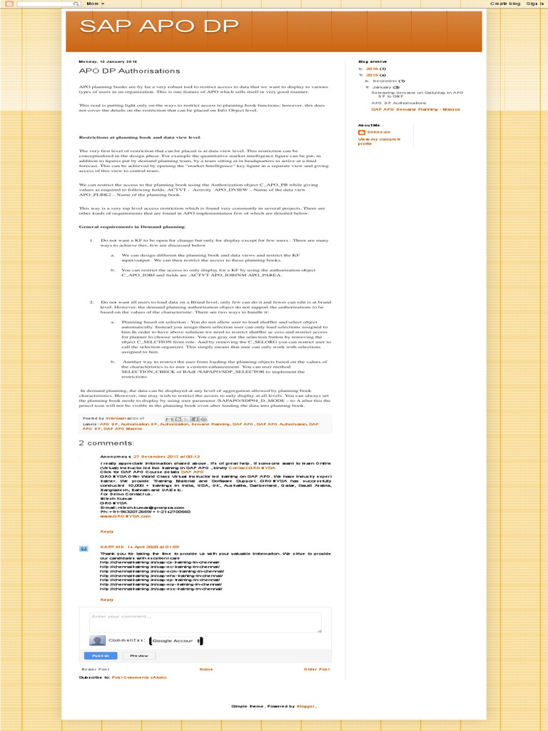 SAP APO DP: APO DP Authorisations | PDF | Parameter (Computer ...