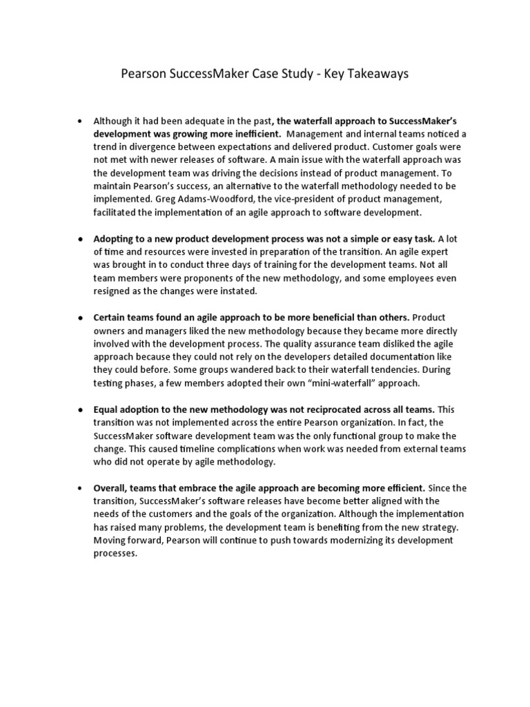 Pearson Successmaker Case Study - Key Takeaways | PDF | Career & Growth ...
