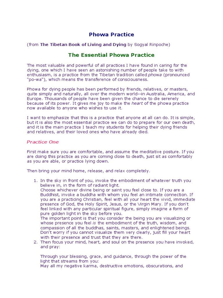 Essential Phowa Practice for Dying | PDF | Prayer | Tibetan Buddhism