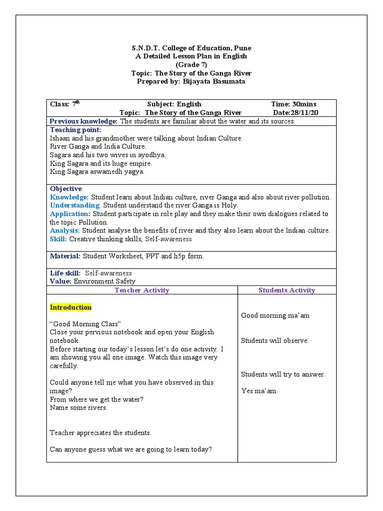 Lesson Plan Number Two (River Ganga) | PDF | Lesson Plan | Demons