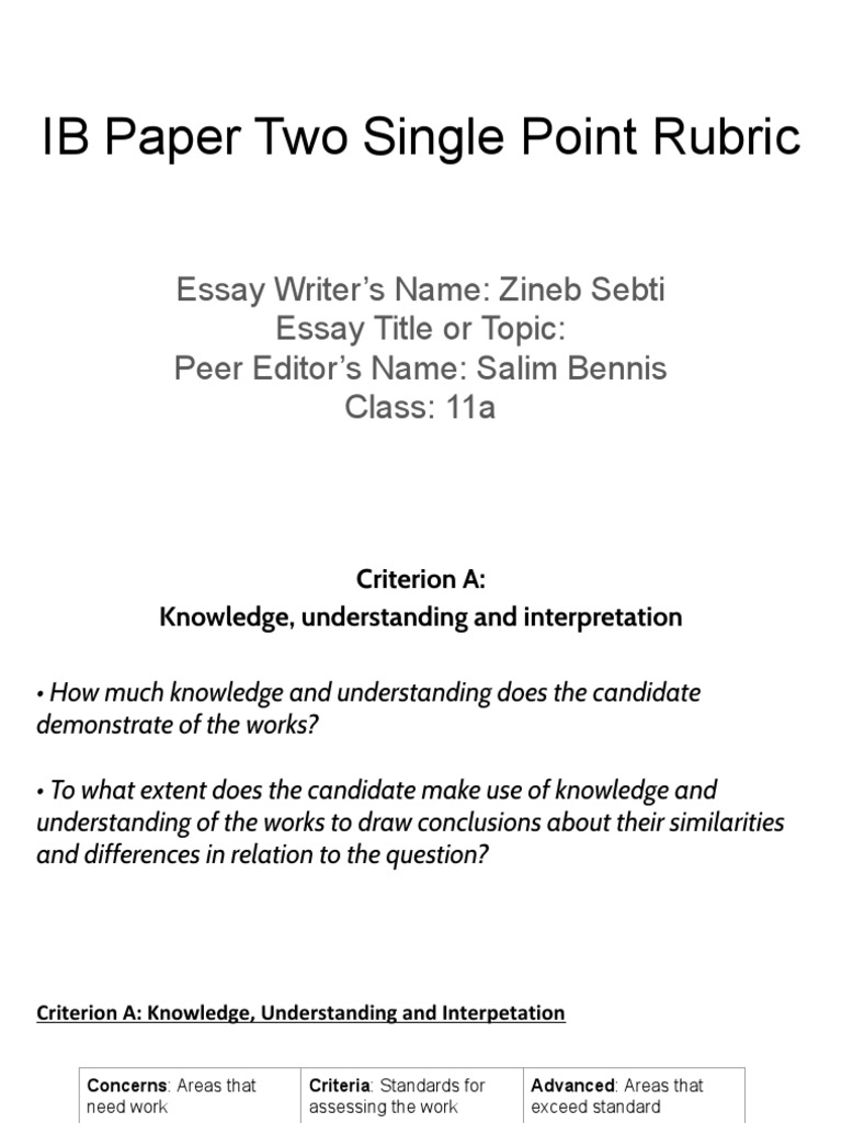 Salim Bennis - Ib Paper Two Single Point Rubric | PDF | Essays | Rubric ...