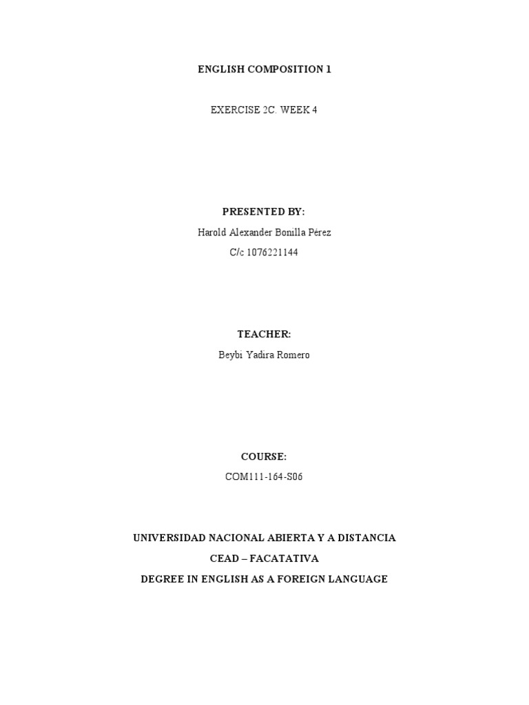 English Composition 1: Exercise 2C. Week 4 | PDF