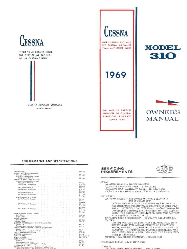 Cessna C310P POH | PDF | Horsepower | Cessna