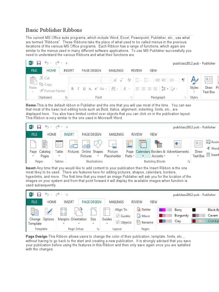 Basic Publisher Ribbons | PDF | Image Editing | Microsoft Office
