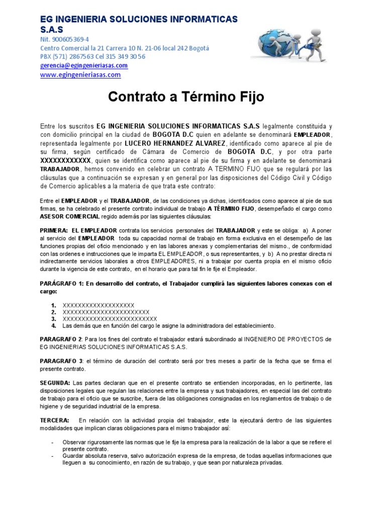 Contrato A Termino Fijo | PDF | Salario | Derecho laboral