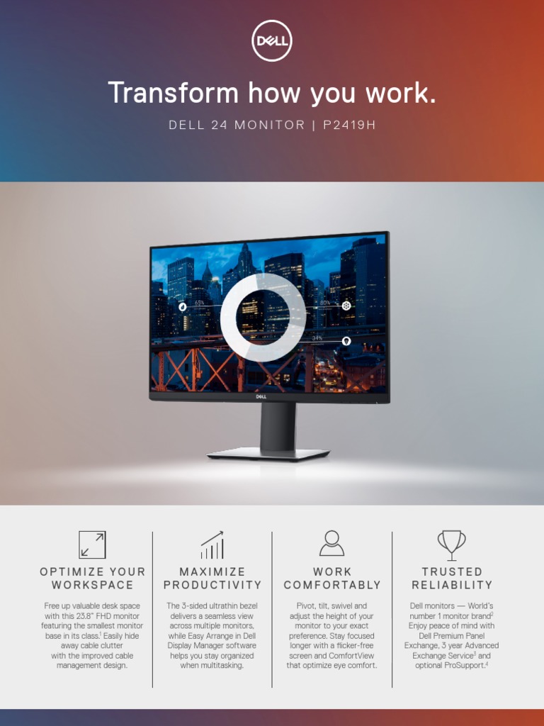 Dell 24 Monitor P2419H Data Sheet PDF | PDF | Computer Monitor | Usb