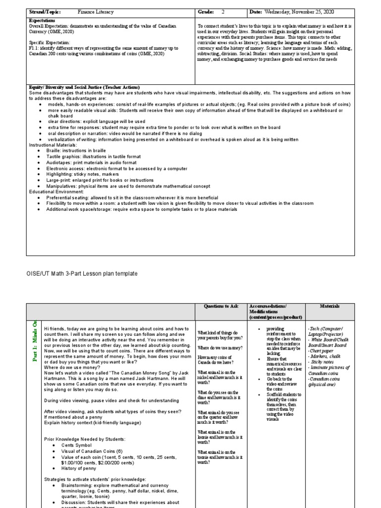 Grade 2 Counting Money Lesson Plan | PDF | Lesson Plan | Educational ...