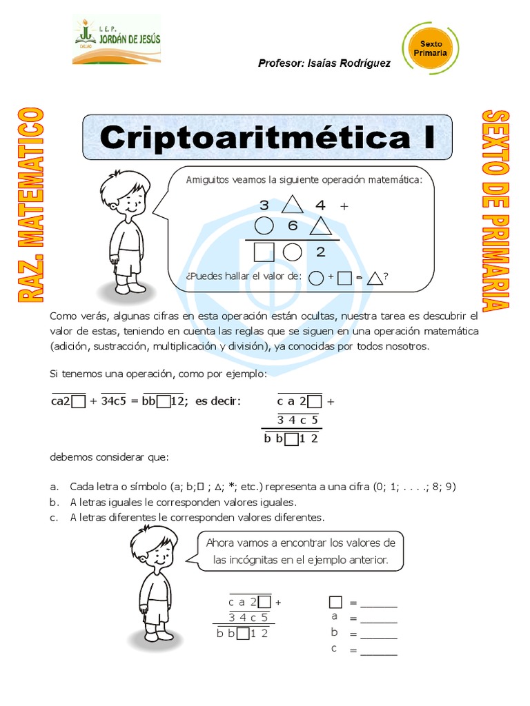 Ficha de Actividades de Criptoaritmética Sexto de Primaria PDF | PDF | Sustracción | División ...