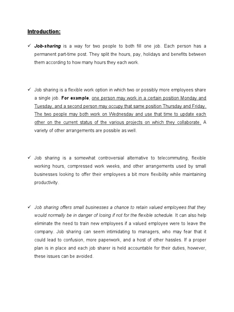 Job-Sharing Is A Way For Two People To Both Fill One Job. Each Person ...