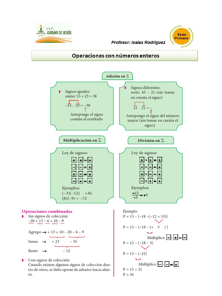 Operaciónes Con Numeros Enteros | PDF | Entero | Números