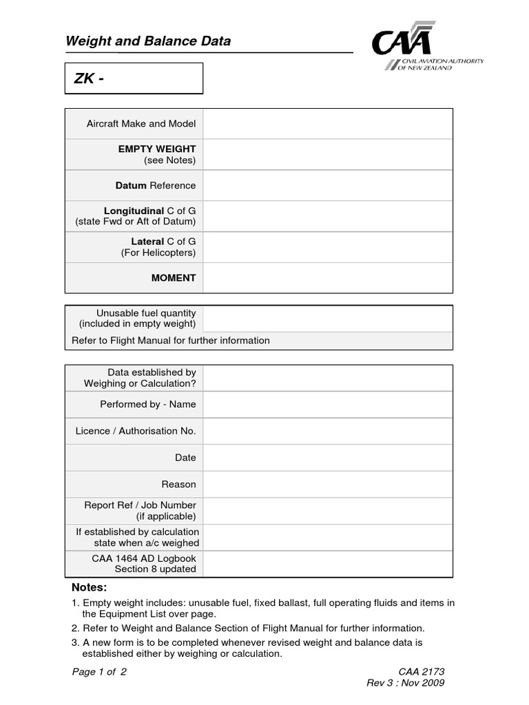 Weight and Balance Data | PDF