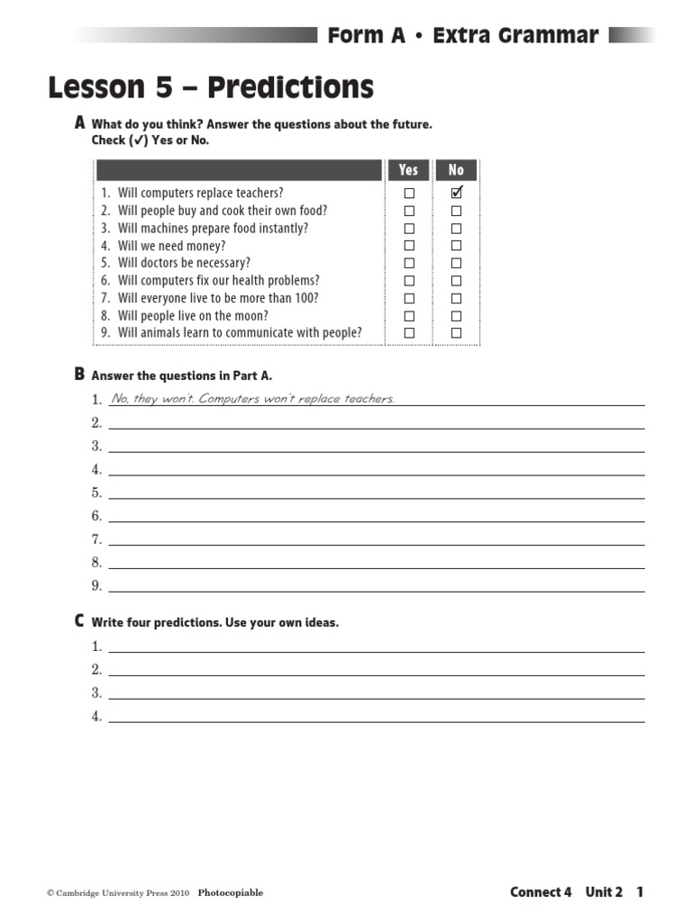 Connect2 Level4 Forma Unit2 Extra Grammar Photocopiable Worksheet | PDF